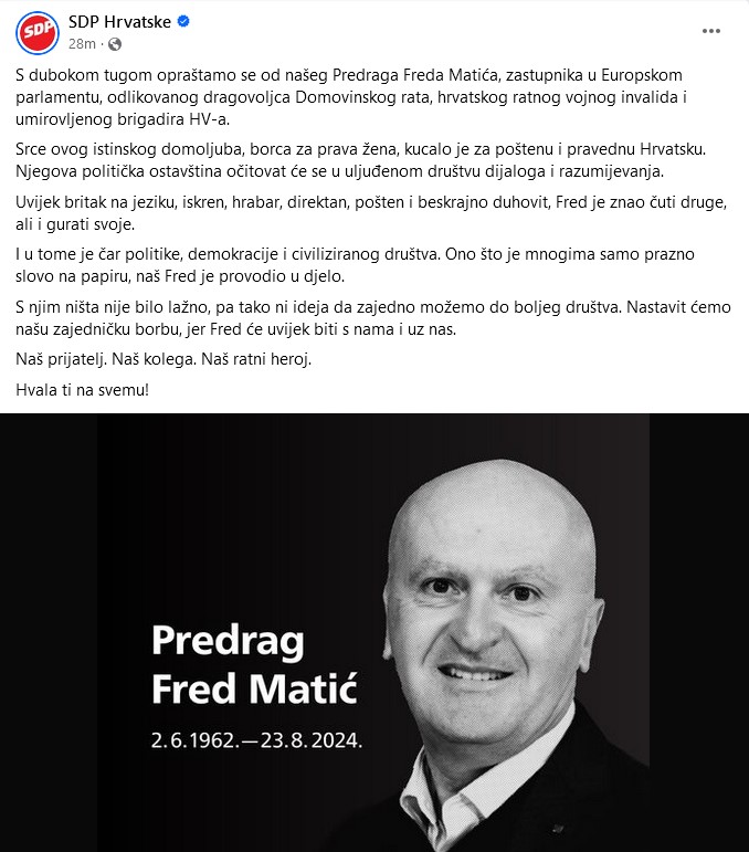 Umro Predrag Fred Matić - europarlamentarac i heroj domovinskog rata ...
